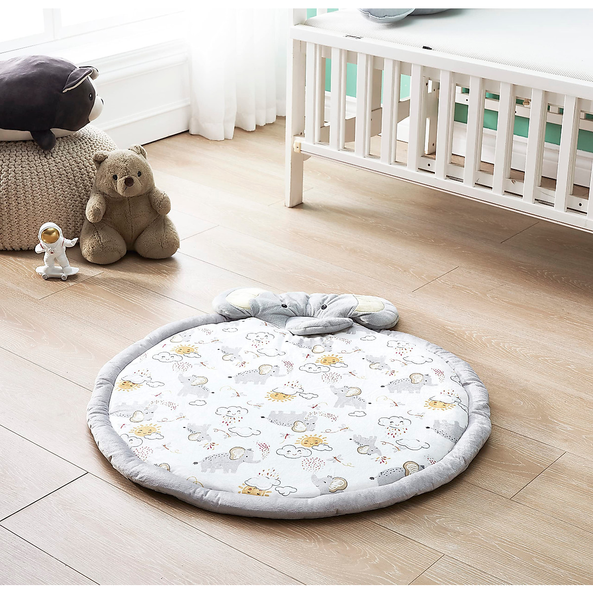 WTdianpu Thick Baby Play Tummy Time Mat Plush Stuffed Animal Infant Crawling Nap Activity Travel Mat for Newborn Girl Boy Toddler - Nursery Gift, 30''x30'', Elephant(2) (421PB0072N-1)