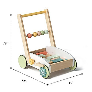 ROBOTIME Wooden Baby Push Walker Toy with Blocks,Baby Learning Walker Toddler Push Toys for 1 2 3 Yr Old, Toddler Activity Walker for Small Girls Boys 10 Month +