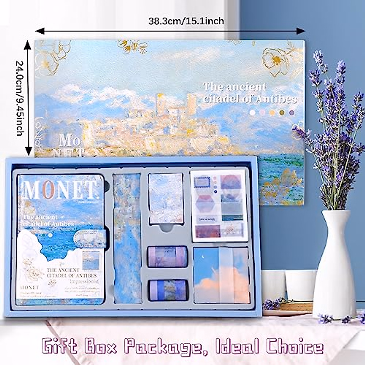 149Pcs Scrapbooking Supplies Kit, FHDUSRYO Vintage Aesthetic Scrapbook Kit, Bullet Junk Journal Kit with B6 Notebook Sticker Washi Tape, DIY Journaling Supplies Gift for Teen Girl Women(Blue 15”x9.4”)