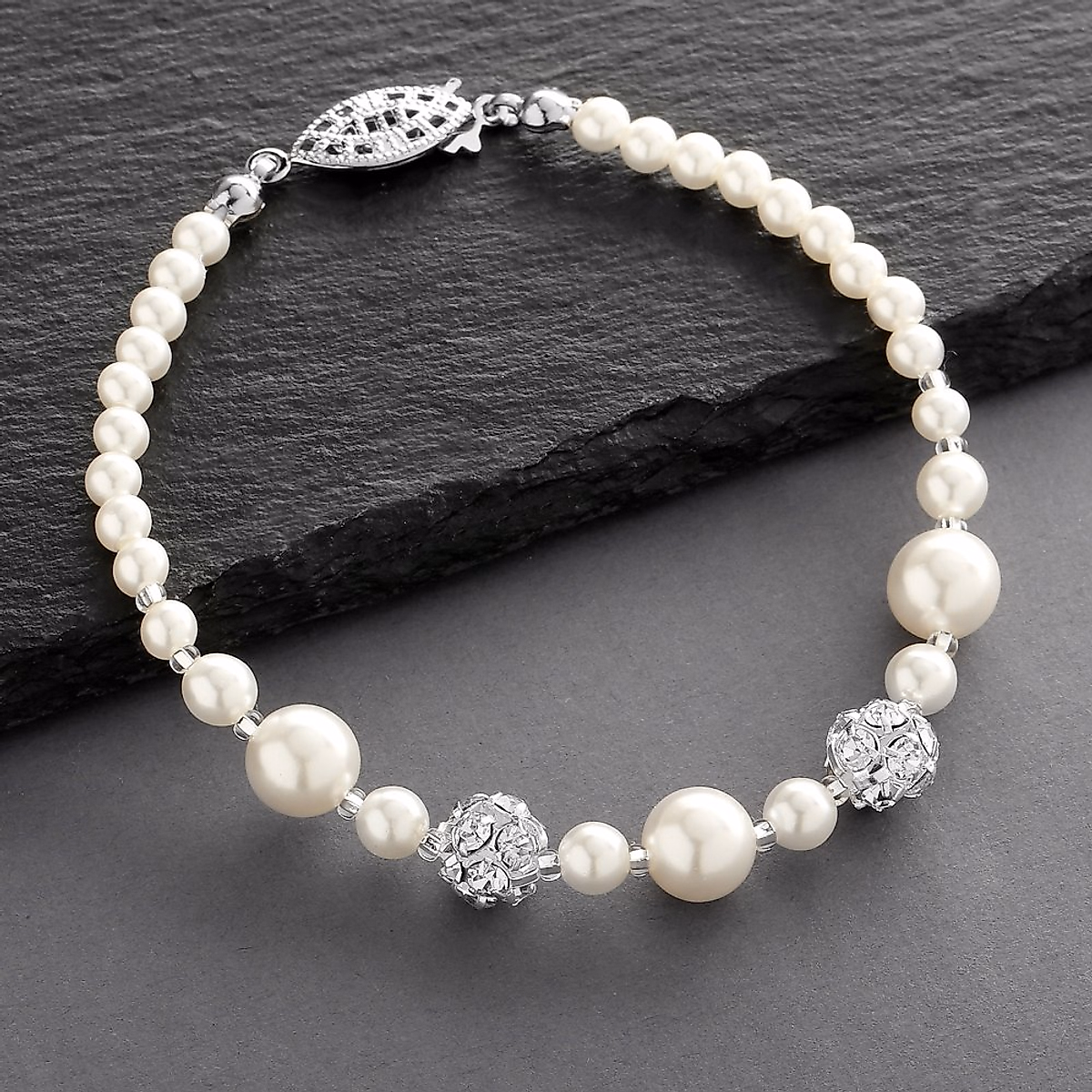 Mariell Pearl Tennis Bracelet for Brides with Austrian Rhinestone Crystal Accents, 7", Bridal & Wedding Jewelry