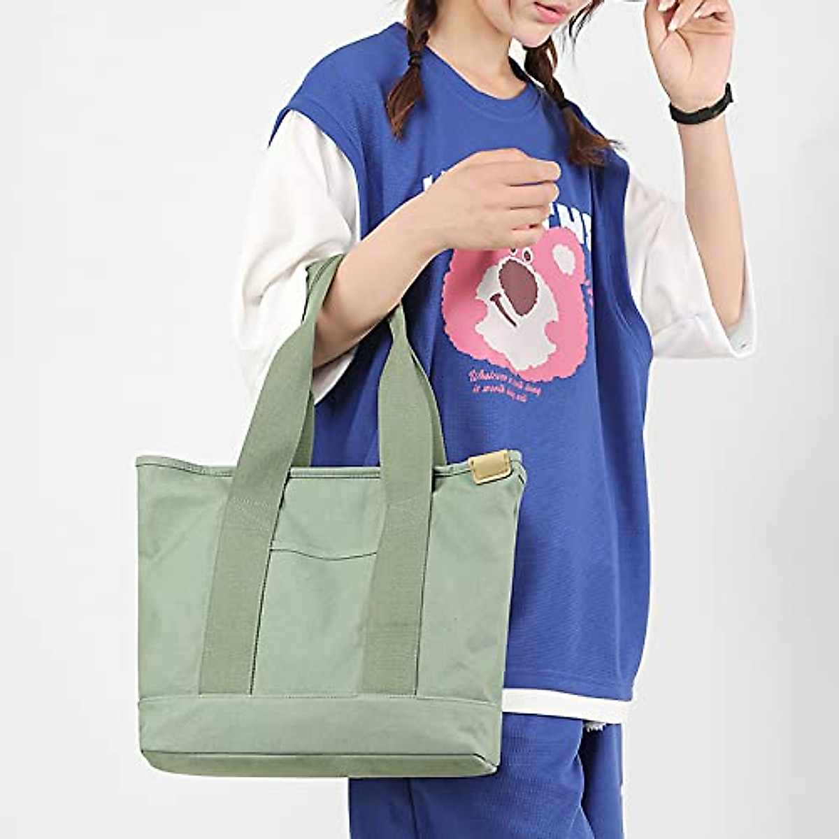 Hobo Handbags Canvas Crossbody Shoulder Bags Multi-pocket Tote Bags Simple Shopping Bag for Women (M-Green)