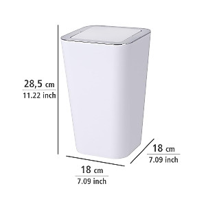 WENKO Small Trash Can with Swing Top Lid, Mini Waste Basket, Stylish Garbage Bin for Bathroom, Bedroom, Kitchen, 1.6 Gallon, 7.1 x 11.2 x 7.1 in, White