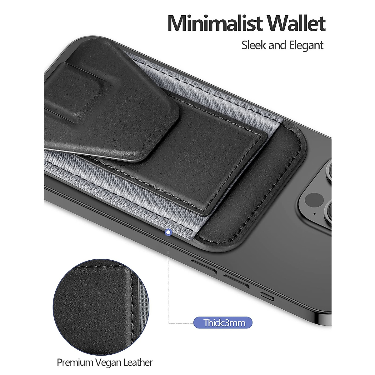 ExtreLife Magnetic Wallet Card Holder Compatible with MagSafe Wallet Stand for iPhone 16/15/14/13/12 Series, Leather Magnetic Phone Wallet with Adjustable Stand, Minimalist EDC, Fit 7 Cards, Black