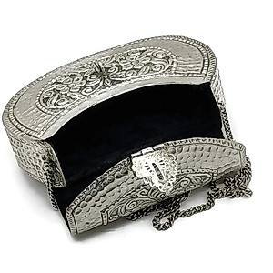 Jiya Indian Brass Handmade Bridal Women's Antique Brass Purse Ethnic Metal Clutch Gift (Silver)