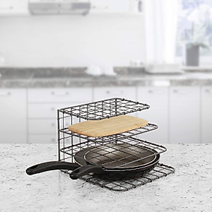 Spectrum Diversified Vintage Cabinet & Countertop Cookware & Bakeware Plate Rack & Lid Holder, Bakeware & Pan, Rustic Farmhouse Kitchen Cabinet Organizer, Rack, Industrial Gray