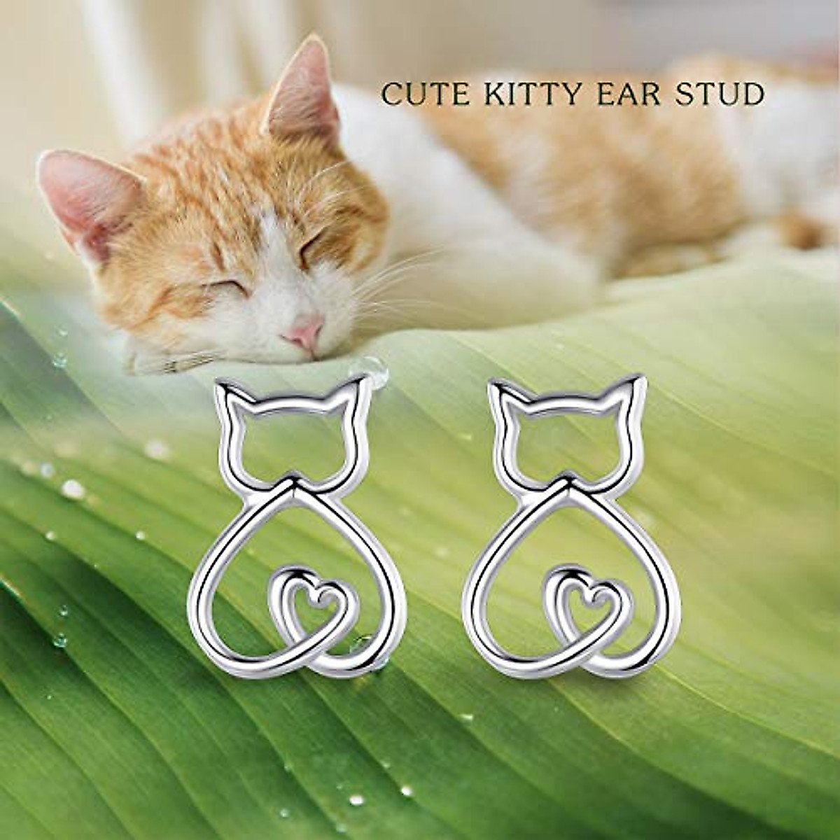 INFUSEU Small Cat Earrings for Women Teen 925 Sterling Silver Cute Kitty Kitten Animal Ear Studs Tiny Jewelry