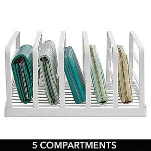mDesign Metal Divided Stackable Purse Organizer for Closets, Bedrooms, Dressers, Shelves - Closet Shelf Storage Solution for Purses, Clutches, Wallets, Accessories - 5 Sections, 2 Pack - Matte White