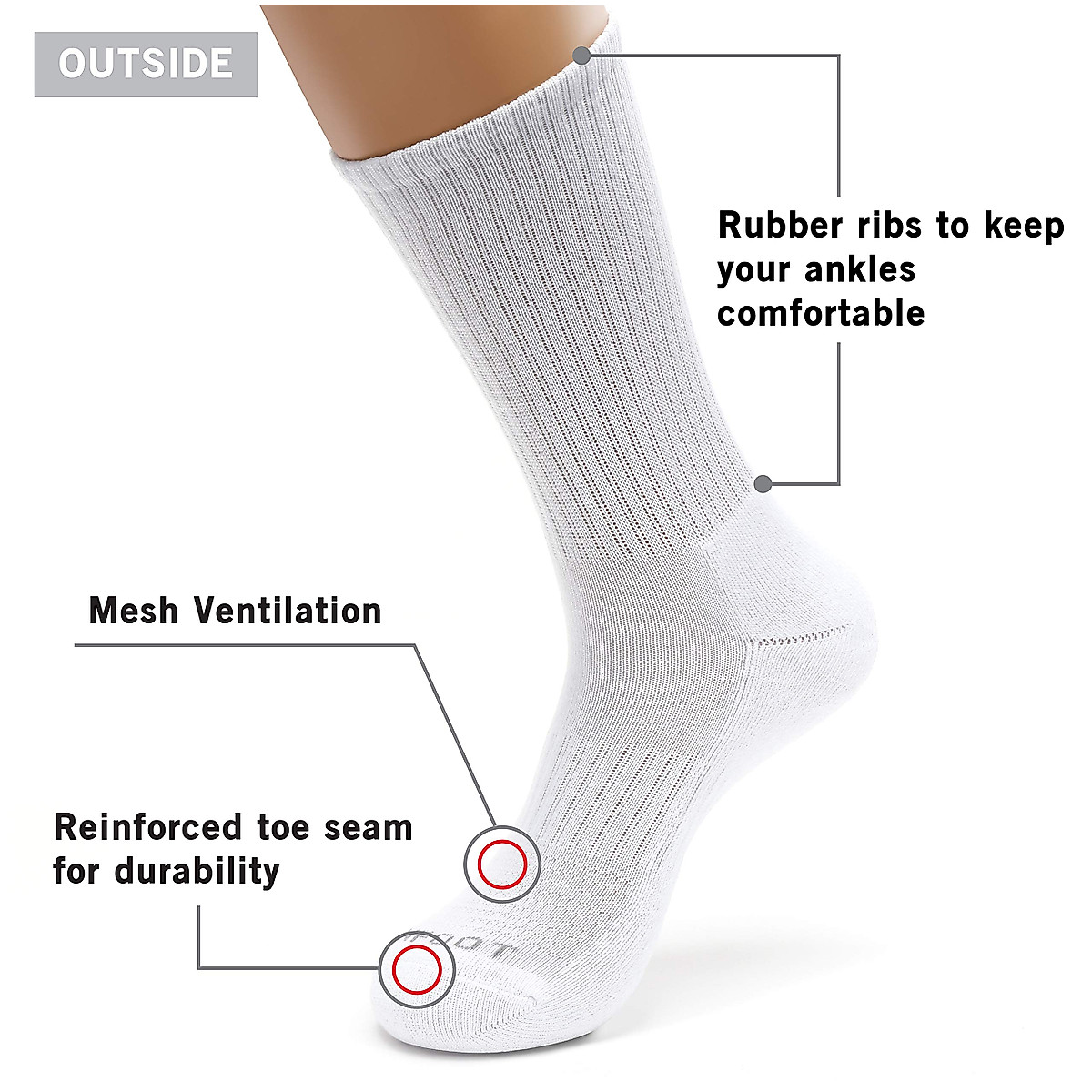 MONFOOT Women's and Men's 8 Pairs Athletic Cushion Crew Socks Black Medium, multipack