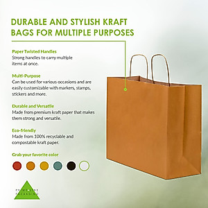 Orange Gift Bags - 16x6x12 Inch 50 Pack Kraft Paper Shopping Bags with Handles, Large Craft Totes in Bulk for Boutiques, Small Business, Retail Stores, Birthday Parties, Jewelry, Merchandise