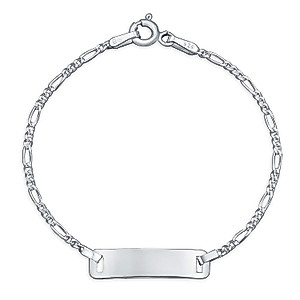 Thin Danity Identification ID Bracelet Figaro Personalized Name Plated Wrist 7 Inch For Women Teens .925 Sterling Silver Custom Engraved
