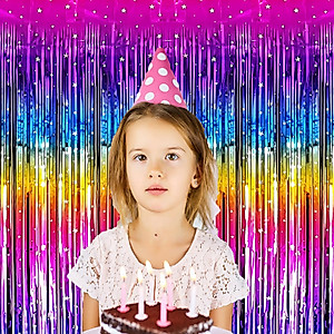 Masxkle 2 Pack (3.3x6.6Ft) Sparkling Neon Rainbow Party Decorations Rainbow Foil Fringe Curtain Backdrop for Birthday Wedding Engagement Bridal Shower Cartoon Party Decorations