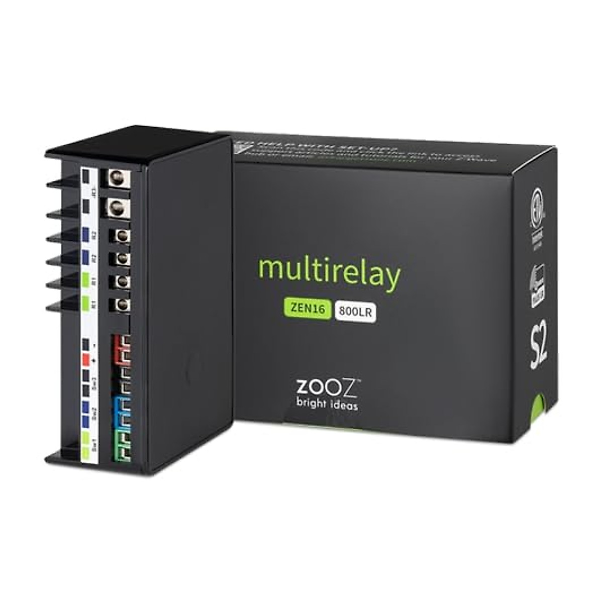 Zooz Z-Wave Plus S2 MultiRelay ZEN16 for Garage Doors, Sprinklers, Gas Fireplace; 3 Dry Contact Relays (15A, 15A, 20A); 12-24 V AC/DC or USB C Power; Signal Repeater; Hub Required