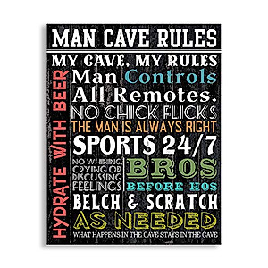 Kas Home Man Cave Rules Canvas Wall Art Signs Funny Rustic Prints Signs Framed Home Decor Wood Grain Background HD Vintage Plaque Picture Wall Decoration (Man-01, 12 X 15 inch)