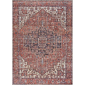 Bloom Rugs Washable 4x6 Rug - Red/Orange/Beige Traditional, Distressed Area Rug for Living Room, Bedroom, Dining Room and Kitchen - Exact Size: 4' x 6'