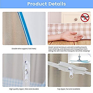 Tinyuet Mosquito Net for Bed, 47.2x78.7in Pop-up Mosquito Net Tent for Indoor and Outdoor Use, Portable Double Door Travel Mosquito Net with Net Bottom, Insect Screen-Brown Edge