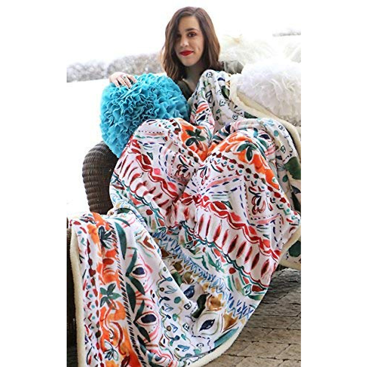 North End Decor Boho Stripe Ultra-Plush Sherpa Throw Blanket