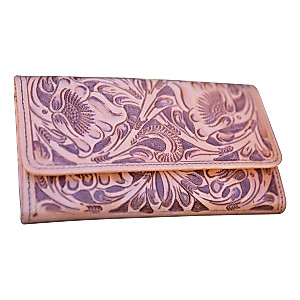 Virginia Handbags Handmade Womens Wallet. Rich and Deep Hand Tooling. (Turquoise)