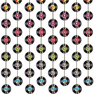 Cindeer 8 Pieces Rock and Roll Party Decorations Retro Record Party Garlands Vintage Record Streamer Paper Banners 50's and 60's Party Hanging Decorations for Rock Music Birthday Party Supplies