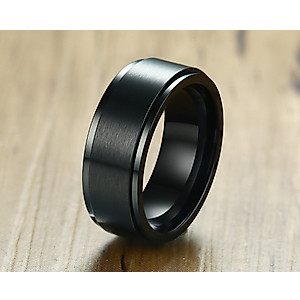 MZZJ Free Engraved Religious Jewelry Christian Cross Faith Bible Verse Scripture 8MM Brushed Finish Stainless Steel Spinner Step Beveled Edges Promise Engagement Ring Wedding Band for Unisex,Size 7