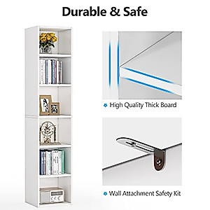 LITTLE TREE 70.9 Inch Tall Narrow Bookcase, Corner Bookshelf 6 Tier Cube Display Shelf Storage Organizer for Small Space