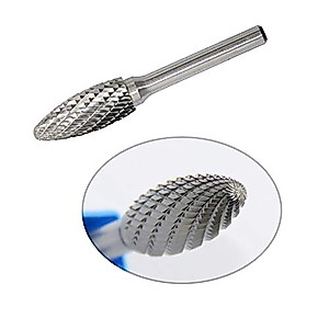 SH-5 Tungsten Carbide Burr Rotary File Flame Shape Double Cut with 1/4''Shank for Die Grinder Drill Bit