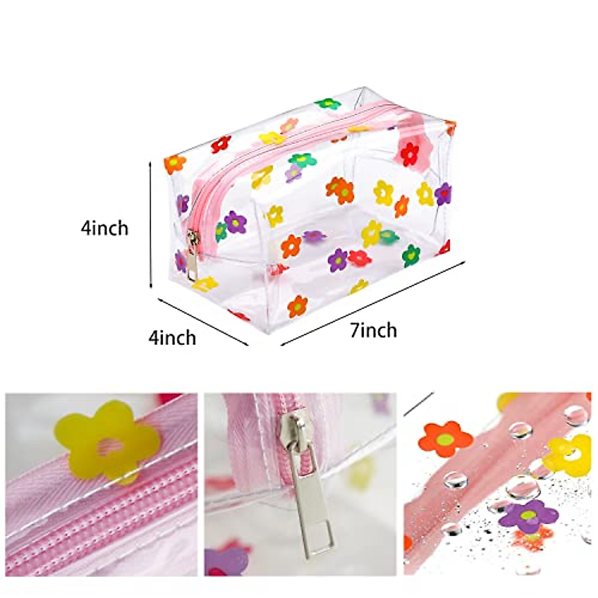 Juszok Clear Pencil Case Cute Pencil Pouch Kawaii Pen Case Organizer PVC Flower Large Capacity Portable Makeup Bag for Teen Girls Students Adults Kids Back to School Supplies