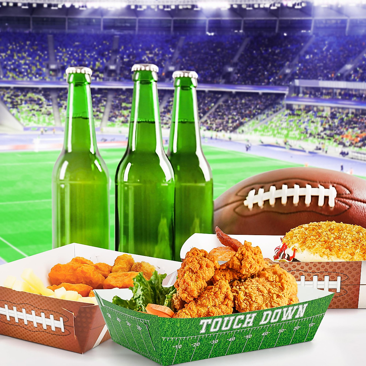 Helimoto 50PCS Super Bowl Party Supplies, Football Paper Snack Tray, Large Disposable Food Tray, Party Snacks Serving Trays for Taco Fries Hot Dog Super Bowl Decorations 2024 Party Favors Table Decor