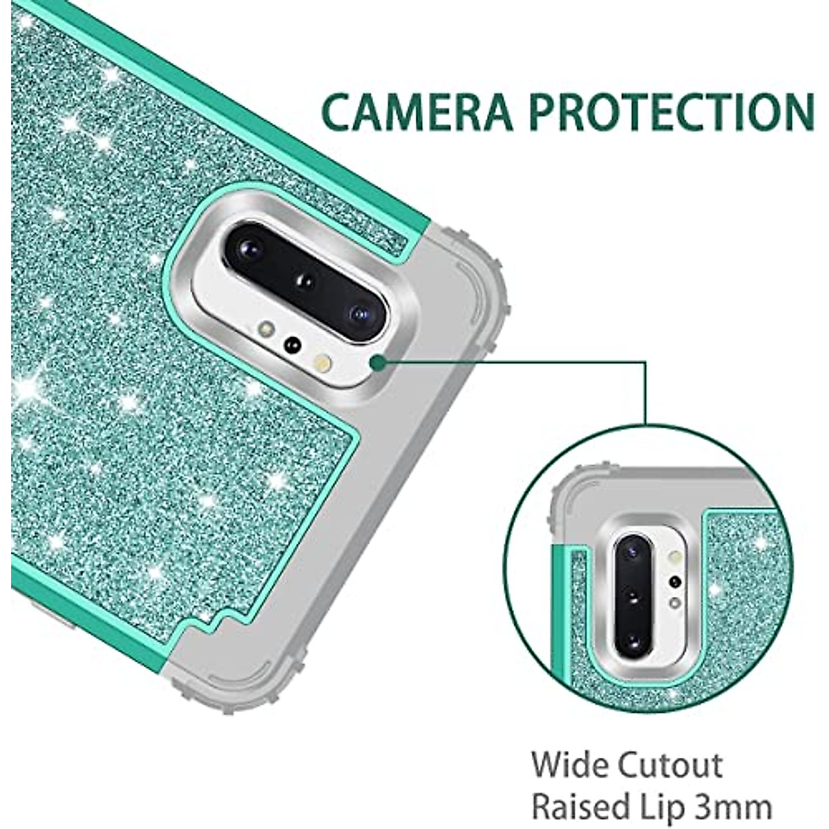 LONTECT for Galaxy Note 10 Plus 5G Case 3 in 1 Heavy Duty Hybrid Sturdy High Impact Shockproof Protective Cover Glitter Bling Case for Samsung Galaxy Note 10+ Plus/Note 10 Plus 5G,Shiny Green/Grey