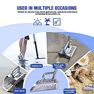 Shaledig Sand Scoop for Metal Detecting, 304 Stainless Steel Shovel Scoop for Metal Detecting for Adults, Rust-Proof Sand Scoops for Treasure Hunting, Handheld with Long Heavy Duty Handle Pole Design