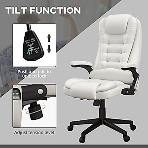 HOMCOM High Back Vibration Massage Office Chair with 6 Vibration Points, Heated Reclining PU Leather Computer Chair with Armrest and Remote, White