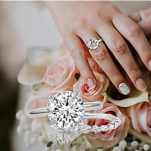 Samie Collection 4 Carat Round Brilliant Simulated Diamond CZ Solitaire Engagement Rings for Women, Classic Wedding Ring, White Gold Finish, Size 7