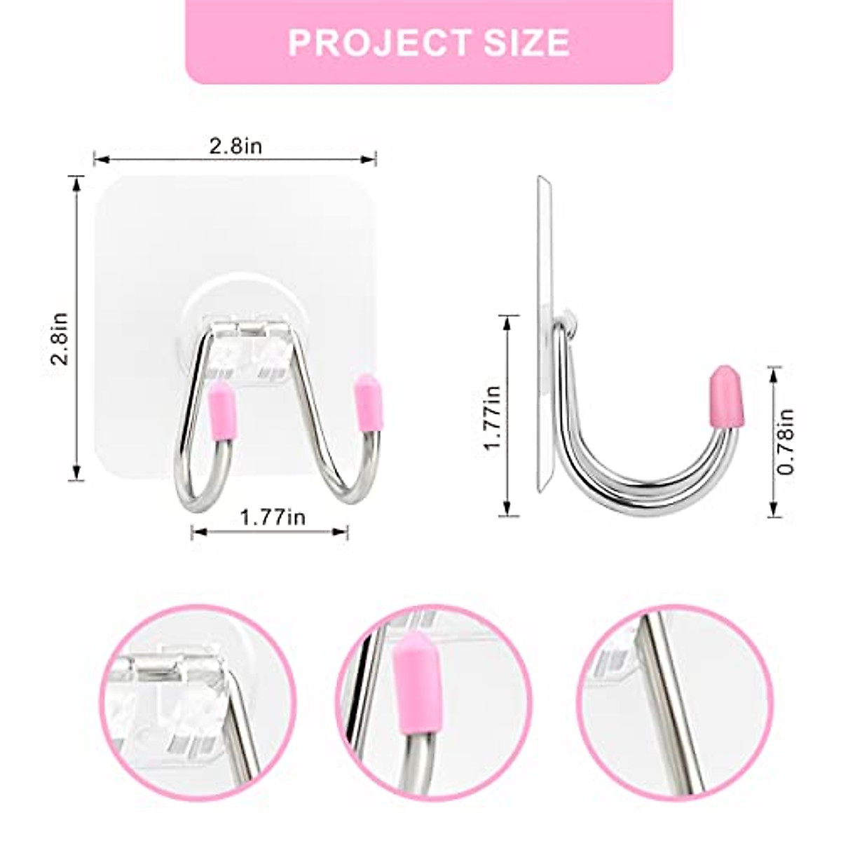 Adhesive Double Hook Wall Hooks, 12 Pack Heavy Duty Nailless Adhesive Hooks - Max 13lbs Capacity, Stainless Steel Non-Marking Bathroom Kitchen Reusable Water and Oil Resistant Seamless Hook Wall Hooks