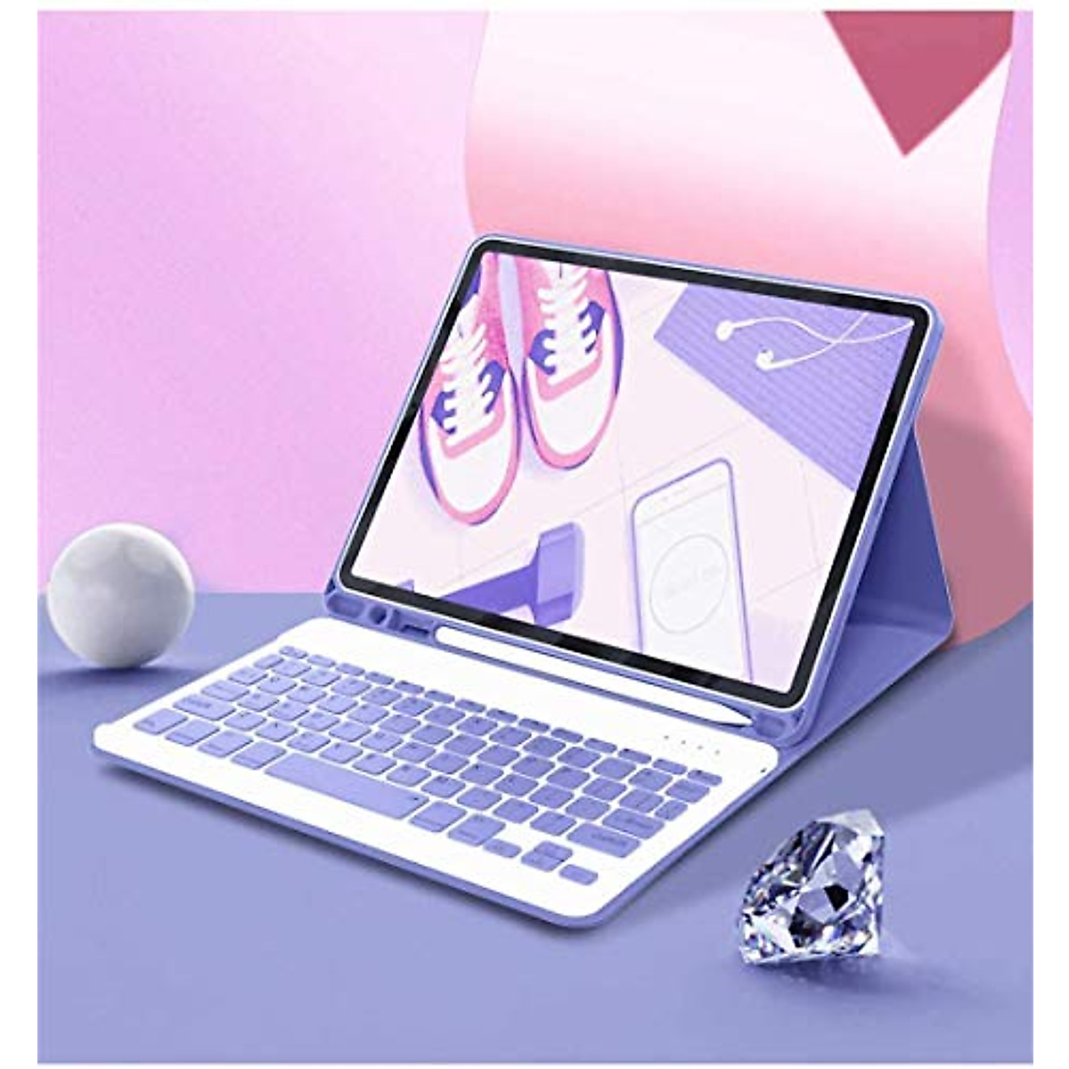 AnMengXinLing iPad Mini 6 (6th Generation) Keyboard Case with Mouse,iPad Mini 2021 Detachable Wireless Bluetooth Keyboard Pencil Holder Slim Leather Smart Cover (iPad Mini 6(8.3 inch), Purple)