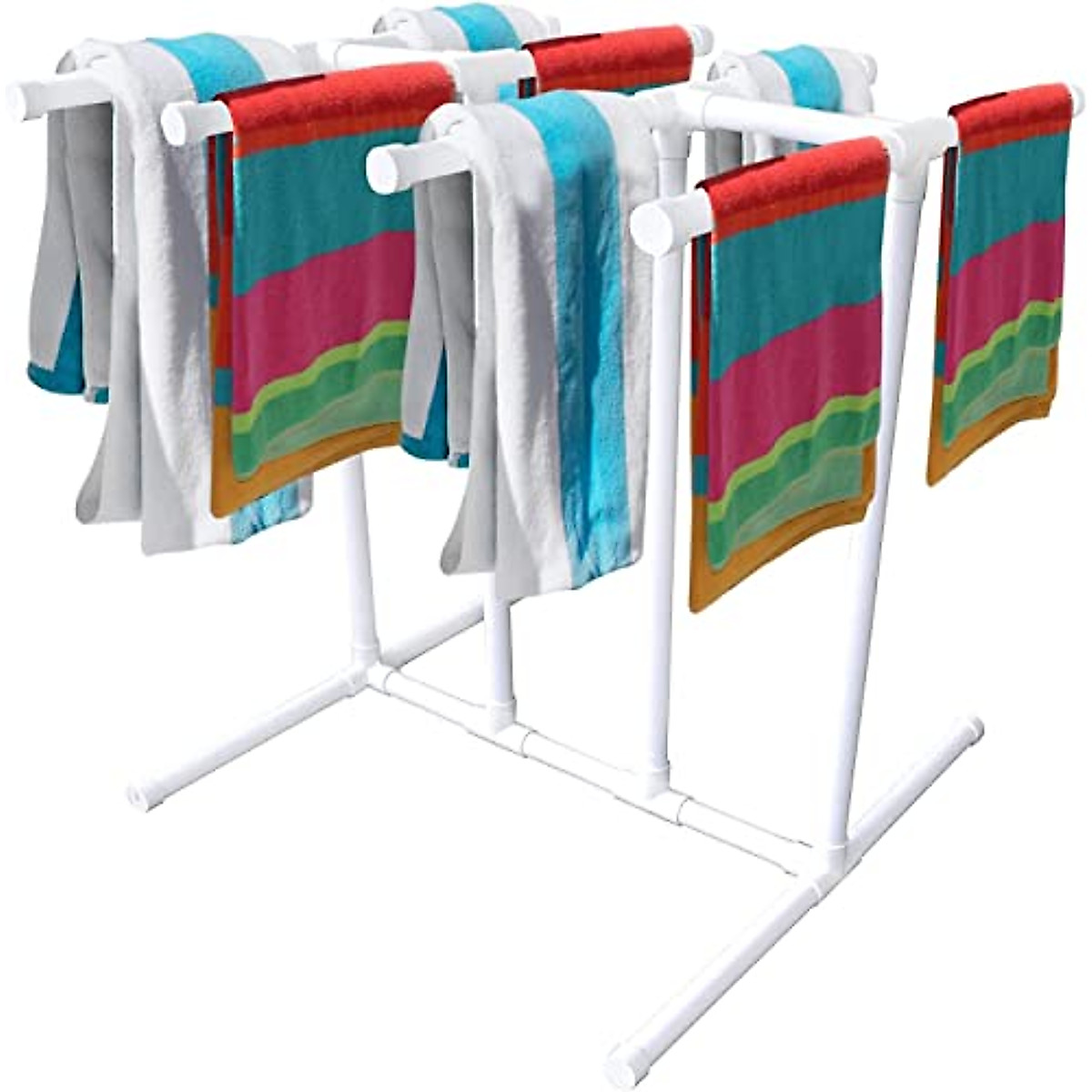 Towel Rack - Poolside Storage Organizer for Drying Wet Towels, Floats, Noodles, Paddles, 37.5" W x 37.5" L x 41" H, (White)