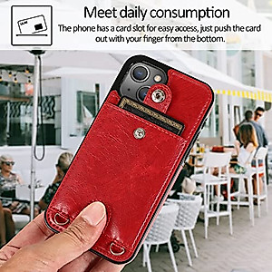 Jaorty Phone Case for iPhone 14 Plus with Card Holder for Women Men,iPhone 14 Plus Crossbody Cases with Strap Lanyard for Girl,PU Leather Anti-Lost Strap Case for iPhone 14 Plus 6.7",Red