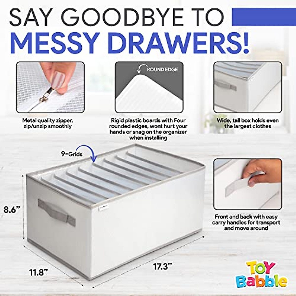 Clothes Organizer for Folded Clothes - Extra Large 9 Grids, Premium Upgraded Wardrobe Clothes Organizer with Handles, Pants organizer for closet. Foldable Jeans Organizer for Closet, tshirt organizer.