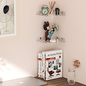 Sezanrpt 7x7 Inch Corner Shelf Wall Mount Set of 2, Acrylic Corner Floating Shelves, Clear Corner Wall Organizer Shelf for Bathroom, Kitchen, Bedroom, Living Room, Dining Room, Office