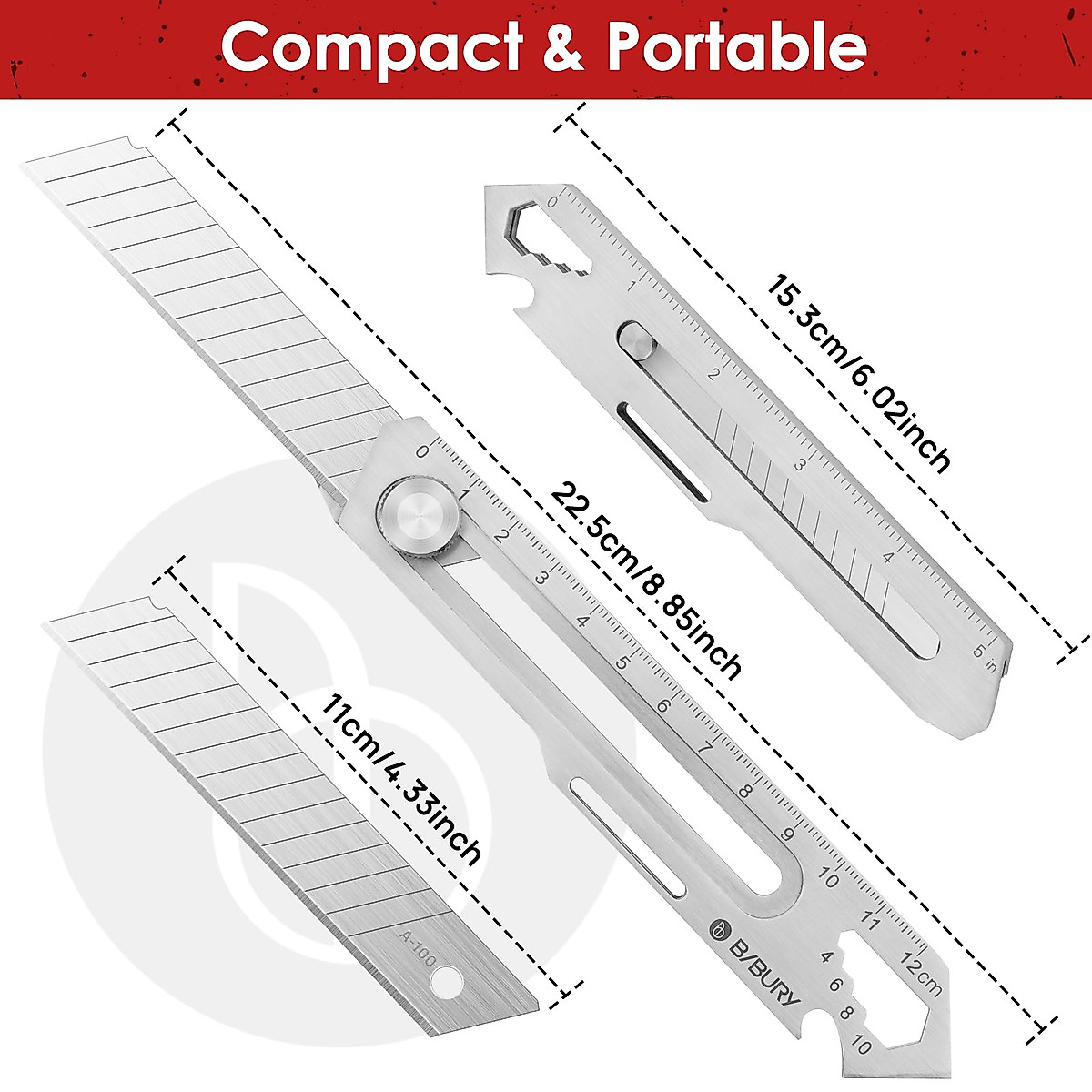 BIBURY 2 Pack Mutipurpose Utility Knife, Heave Duty Full Stainless Steel Retractable Box Cutter with 10PCS replaceable Blades (18mm Wide), Multi-functional Extended Razor Knife for Office, Home,School