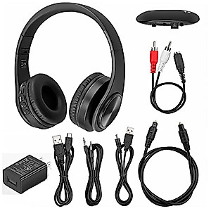 CarThree Wireless TV Headphones Folding Over Ear Headphones with 2.4GHz RF Transmitter Digital Optical/ 3.5mm Input, 200ft Range No Audio Delay, Ideal for TV Watching & Seniors