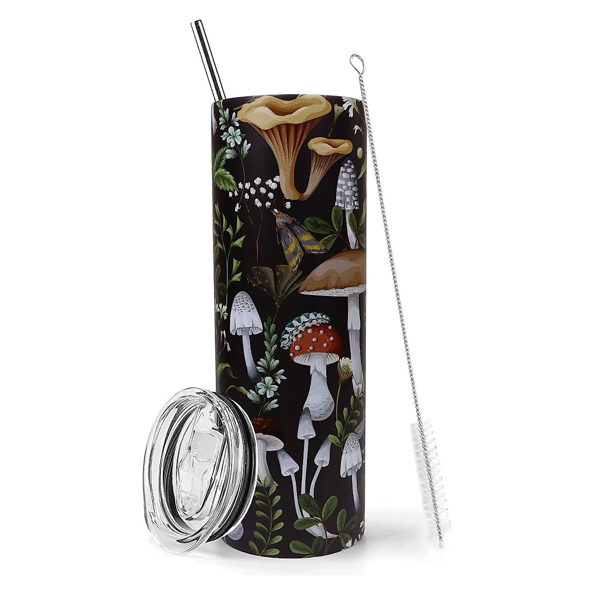 IchDich Mushroom Tumbler With Lid and Straw 20 oz Insulated Mushroom Tumbler Stainless Steel Mushroom Skinny Tumbler Water Bottle Travel Mug Wine Cups Mushroom Gifts for Women