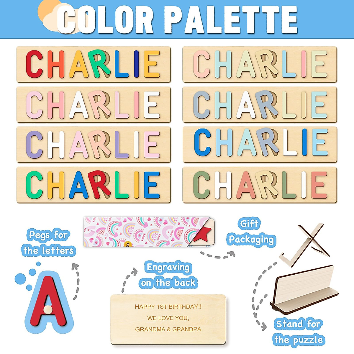 Name Puzzle for Kids Personalized, Easter Basket Stuffers for Toddler, with Gift Wrapping and Customizable Blessing on The Back