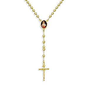 Bling Jewelry Catholic Christian Prayer Rosario Beads Scared Heart of Jesus Crucifix Cross Catholic Rosary Beads Necklace for Women Teen 18K Gold Plated Brass