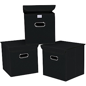 Yunkeeper Collapsible Storage Bins with Lids,Fabric Cube Storage Organizer With Handles,For Clothes Storage,Home, Nursery,Closet Office Basket,3 Pack,（Black