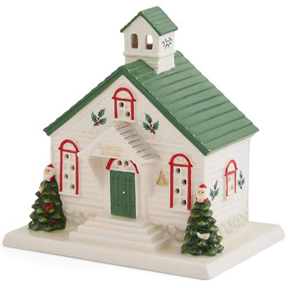 Spode Christmas Tree Miniature Village Figural Decoration, LED Lighted Village Set, Ceramic Holiday Decor - Dolomite Collectible for Indoor Display (School House)