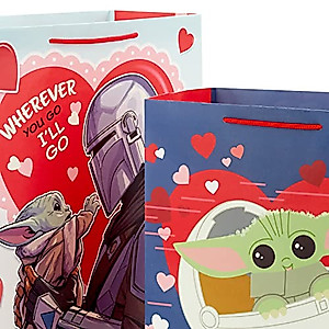 Hallmark Star Wars The Mandalorian Valentine's Day Gift Bag Set (2 Bags: 1 Large 13", 1 Extra Large 15") Grogu, Baby Yoda, for Kids, Husbands, Fans