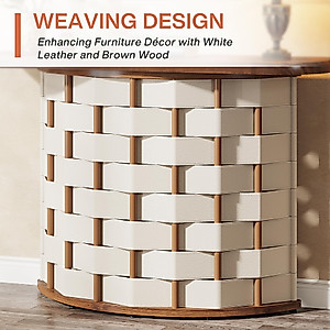 Tribesigns Half Moon Console Table for Entryway, 47-Inch Vintage Semi Circle Sofa Table with Woven Leather Base, Modern Accent Table for Living Room, Hallway, Foyer, Entrance