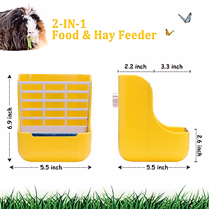 LLSPET 3-in-1 Guinea Pig Hay Feeder Water Bottle Nail Scissors Set, Pets Feeding Kit for Small Animals Bunny Chinchilla Guinea Pig Rabbit, 250ml Rabbit Water Bottle No Drip(Yellow)