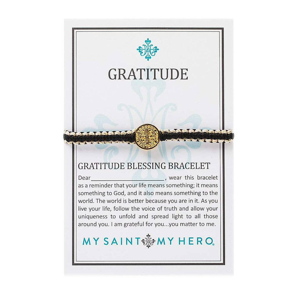My Saint My Hero Gratitude Bracelet - Black/Gold Metallic