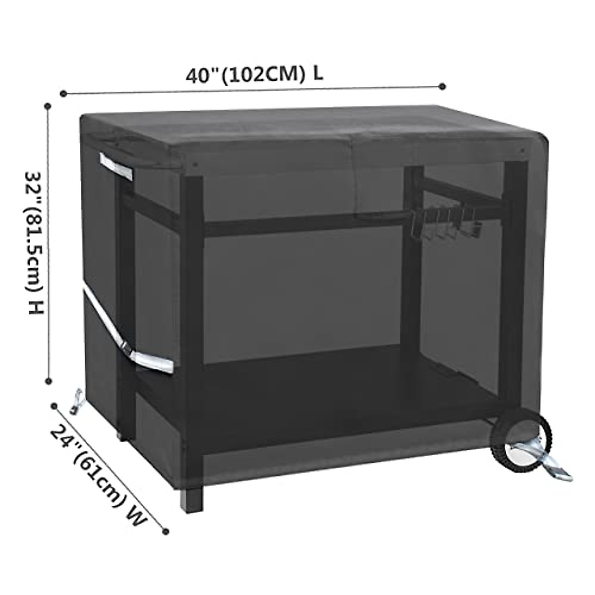 Outdoor Table Cover For 40 inch Royal Gourmet Double-Shelf Movable Dining Cart Prep Table 40 x 24 x 32 Inch - Outdoor Dining Cart Cover - Heavy Duty Waterproof 600D Oxford Fabric