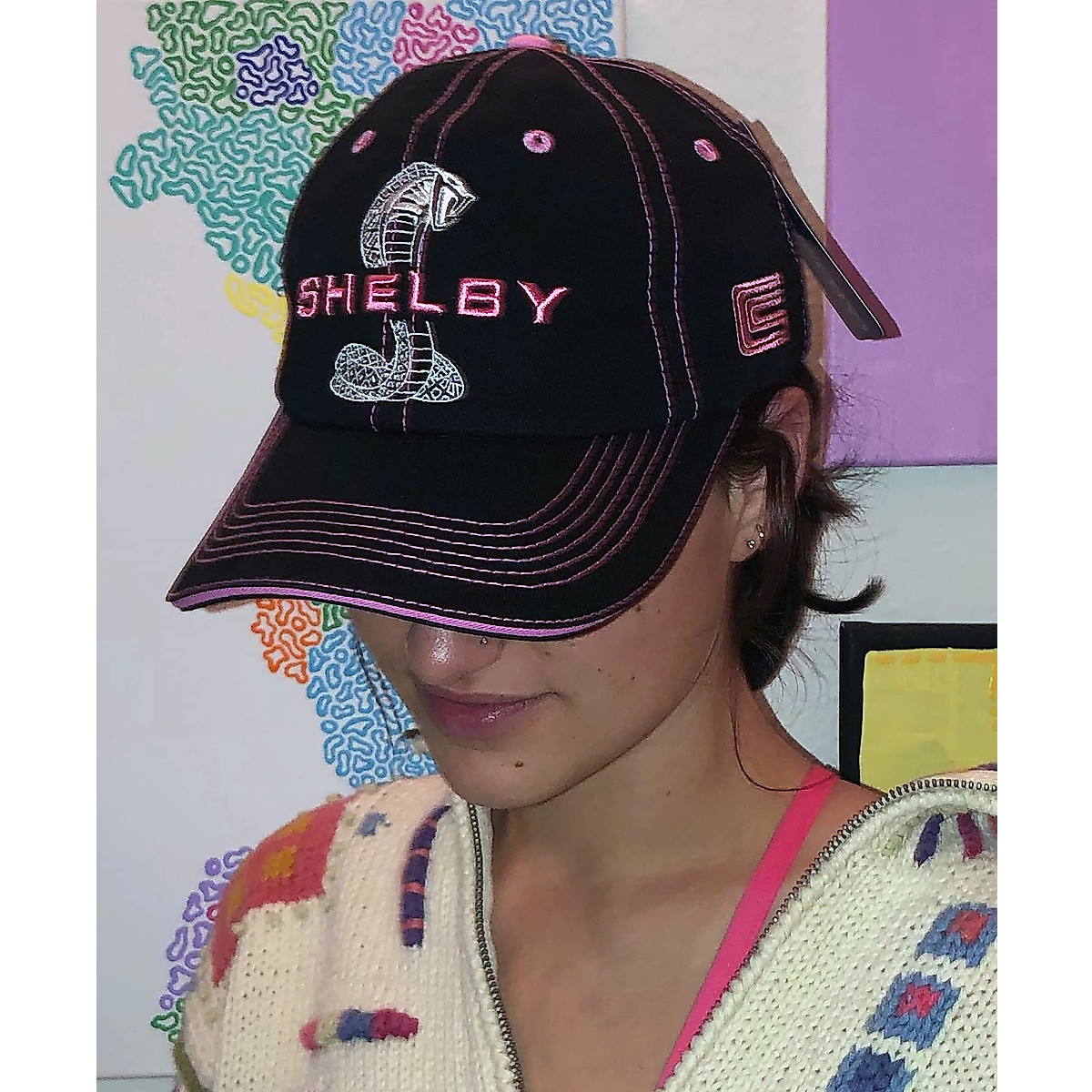 Womens Shelby Super Snake Black with Pink Cap Hat | Officially Licensed Shelby® Product | Adjustable, One-Size Fits All
